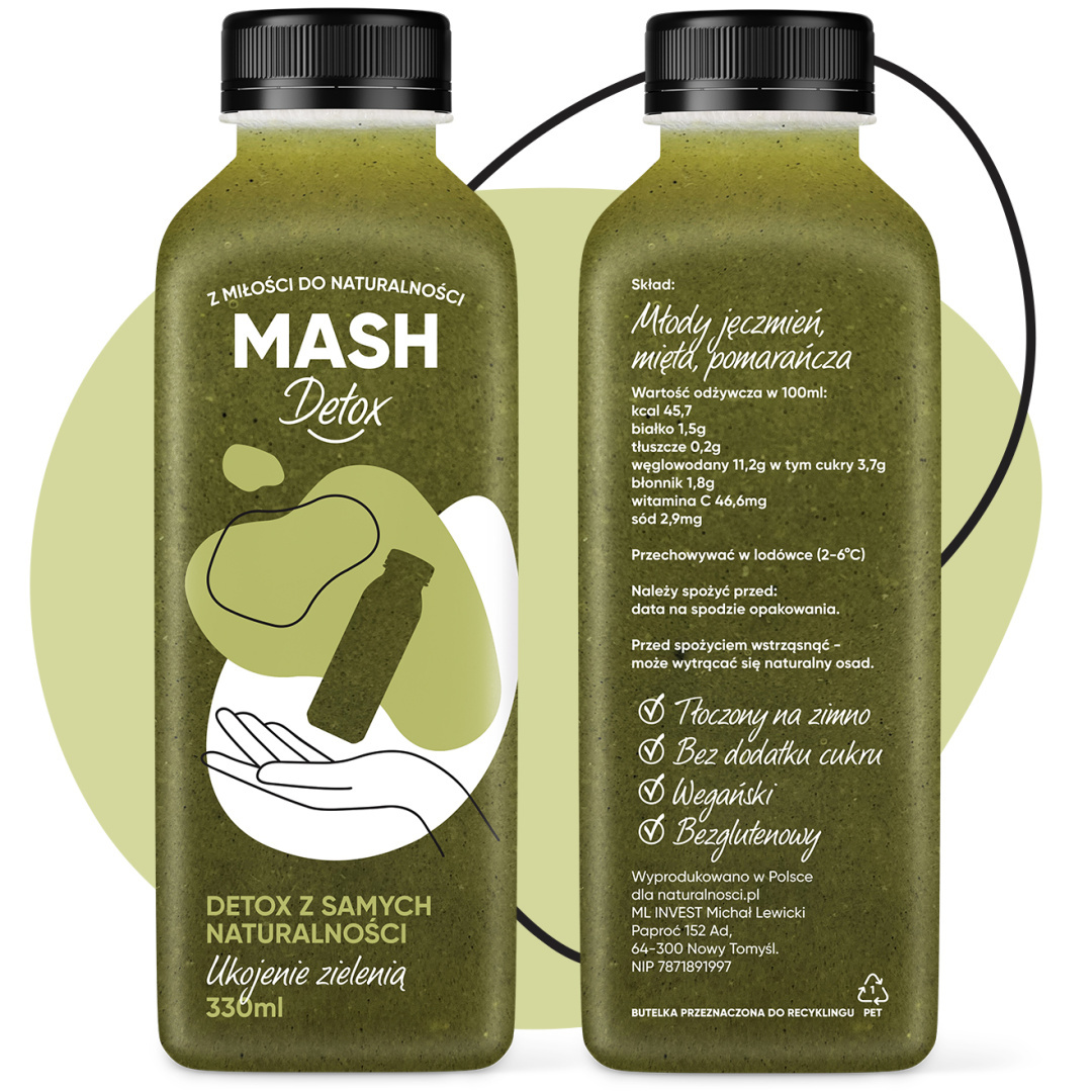 MASH DETOX Detoks sokowy - 15 świeżych soków. Rózne smaki. 330ml x15szt ...